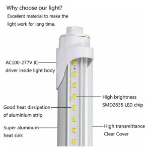 GOCuces 36W T8 LED Tube Lights 4 Foot Equal to 45.8in,60W F48T12 R17d HO Fluorescent Bulbs Replacement T12,White 6500K,Ballast Bypass,Dual-Ended Connection,V Shape for Shop,Sign,Basement,Pack of 10