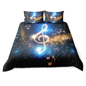 suncloris, starlight music note duvet cover set, golden musical notes bedding set. included: 1* duvet cover, 2* pillowcase(no comforter inside) (queen)