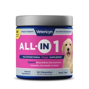 Vetericyn All-in 1 Multifunctional Puppy Supplement | Digestive Enzymes + Antioxidant Immune Support for Puppies + Vitamins, Minerals, Prebiotics, Probiotics, and Omegas. 90 Count