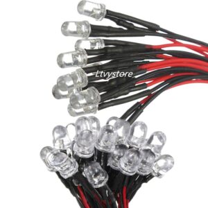 Ltvystore 70Pcs 3MM 12V 7Colors Fast Fash LED Pre Wired Prewired 7.87" Lamp Light Bulb Prewired Emitting Diode & Black 3mm LED Clip Holder Panel Mount & 9V Battery Holder Clip Snap On Connector Cable