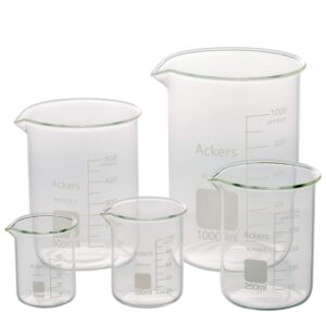 ackers boro3.3，griffin low form scientific glass beaker set-50ml,100ml,250ml,500ml,1000 ml (pack of 5)