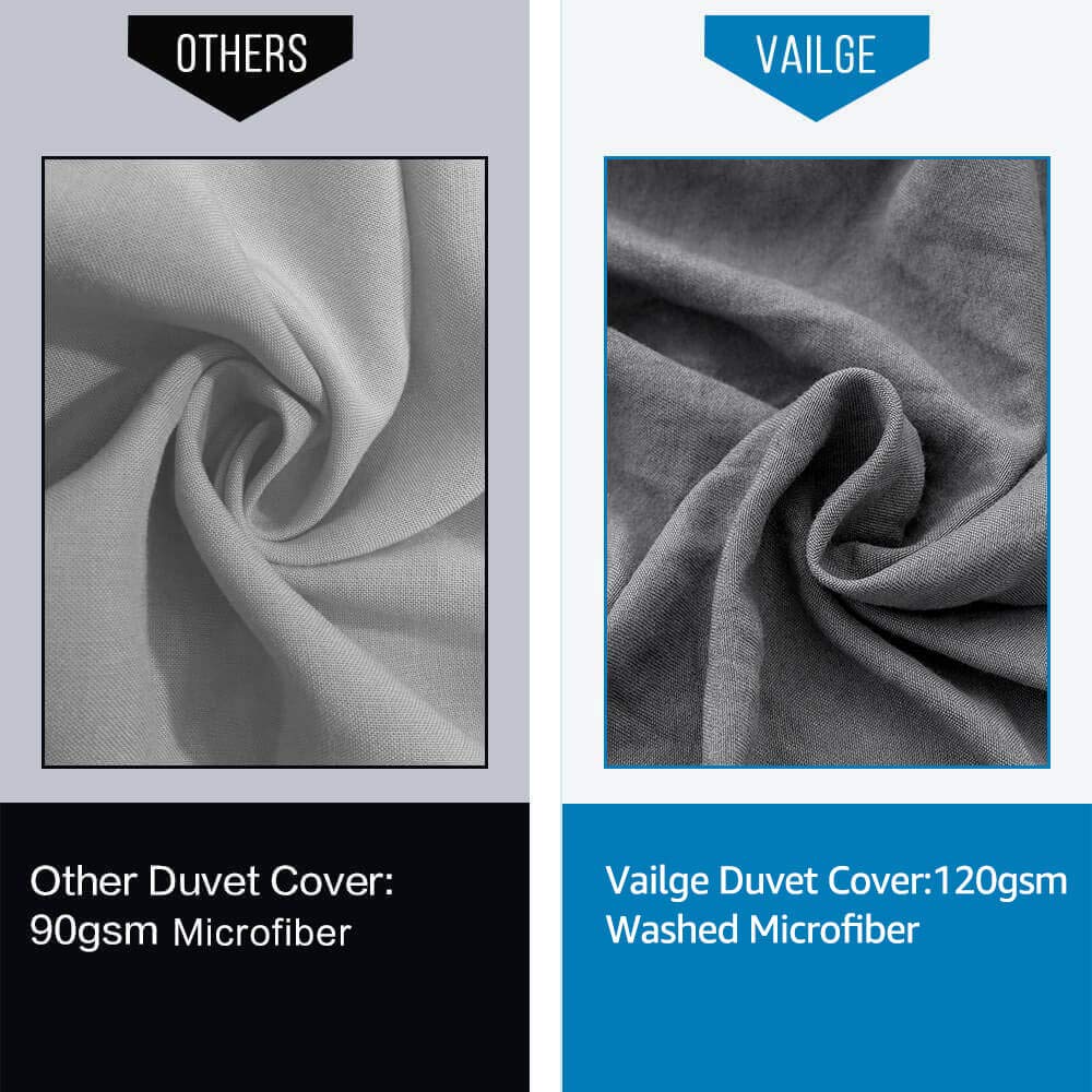 Vailge 3-Piece Duvet Cover Set King Size, 100% Washed Microfiber Bedding Sets,Ultra Soft and Breathable Comforter Cover with Zipper Closure & Corner Ties (Not Include Comforter) (King, Grey)