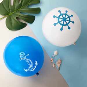 Gejoy 50 Pieces Nautical Print Latex Balloons Set Nautical Party Decorations Nautical Balloons and Silver Ribbons for Navigation Themed Birthday Baby Shower Nautical Party Favor Supplies