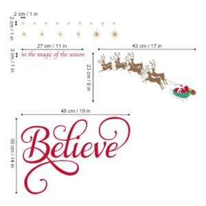 ufengke "Believe Quote Wall Stickers Santa Claus Reindeer Snowfalkes Window Clings Decal for Showcase Home Decor Merry Christmas Decoration