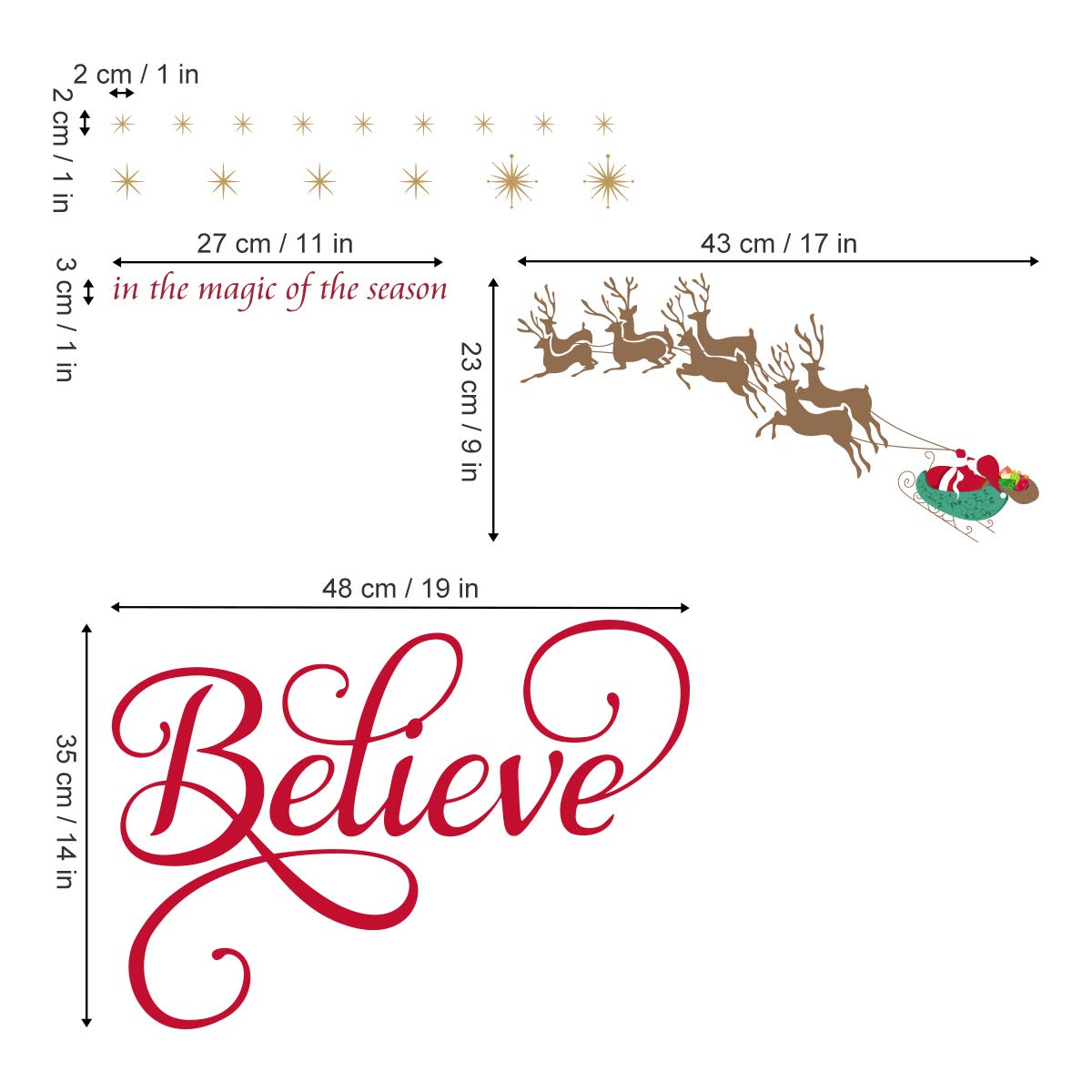 ufengke "Believe Quote Wall Stickers Santa Claus Reindeer Snowfalkes Window Clings Decal for Showcase Home Decor Merry Christmas Decoration