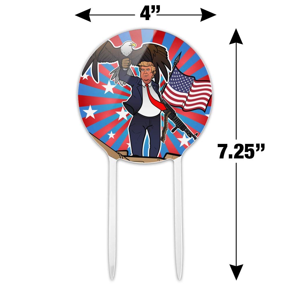 Acrylic Patriotic Donald Trump with Eagle American Flag Gun Cake Topper Party Decoration for Wedding Anniversary Birthday Graduation