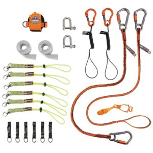 tool tethering kit for scaffholders, includes tool lanyards and attachments for wrenches and mallets, ergodyne squids 3187