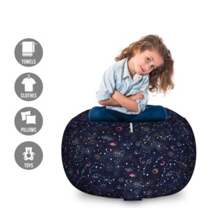 Lunarable Constellation Storage Toy Bag Chair, Star Clusters Galaxies and Planets Astrology Themed Abstract Illustration, Stuffed Animal Organizer Washable Bag, Large Size, Space Blue