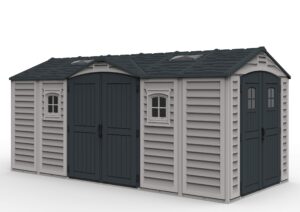 duramax - garden shed – apex pro plus 15 x 8 – pvc resin – light and dark grey – includes floor