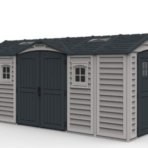 Duramax - Garden shed – APEX PRO Plus 15 x 8 – PVC Resin – Light and Dark Grey – Includes Floor