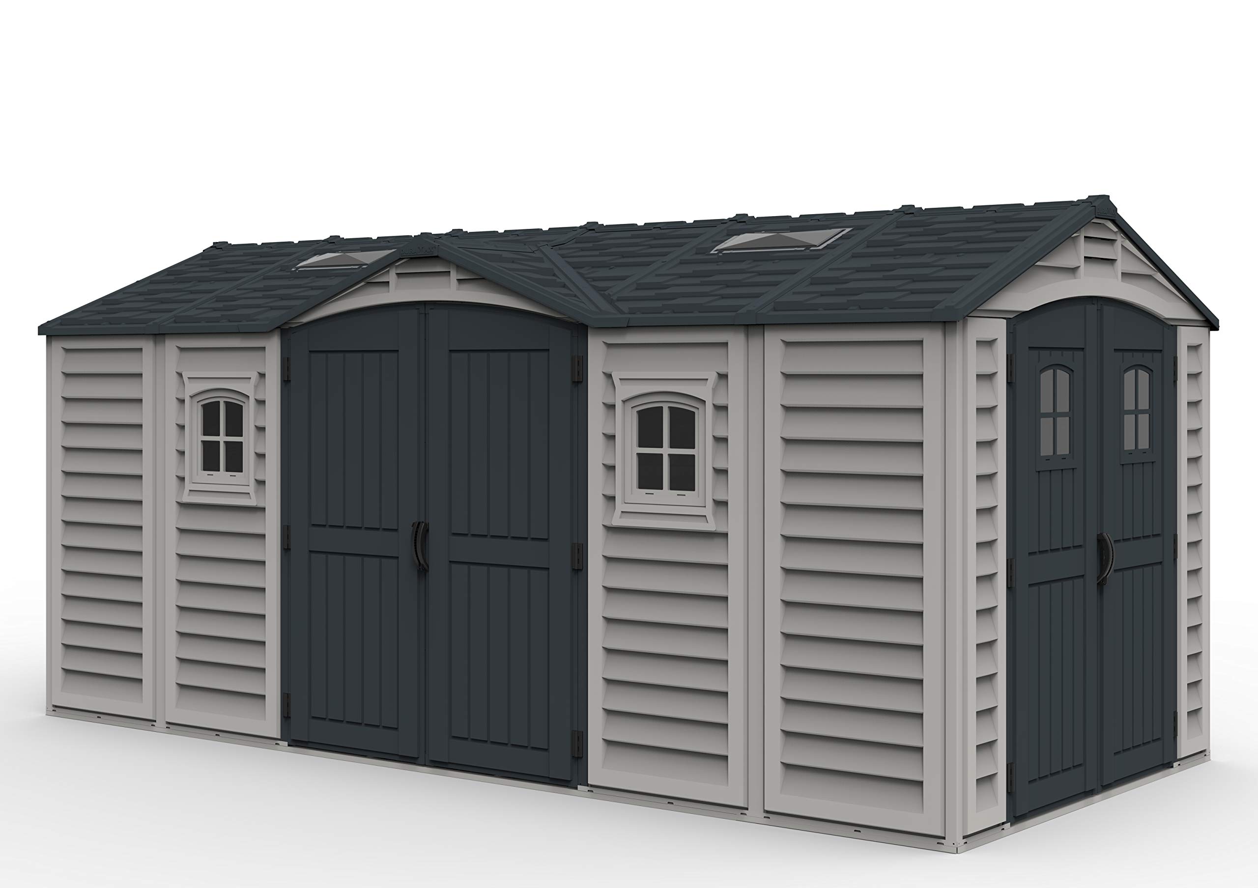 Duramax - Garden shed – APEX PRO Plus 15 x 8 – PVC Resin – Light and Dark Grey – Includes Floor