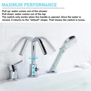 CREA Roman Tub Faucet, Tub Faucet Chrome Bathtub Bath Faucet Set 3-Hole with Hand Shower Tub Spout Diverter Deck-Mount Pull Out Bathroom Tub Faucet