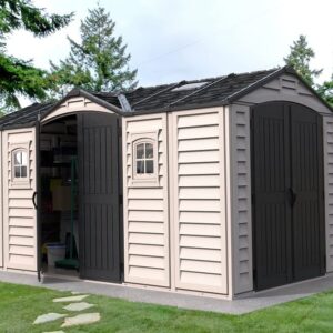 Duramax - Garden shed – APEX PRO Plus 15 x 8 – PVC Resin – Light and Dark Grey – Includes Floor