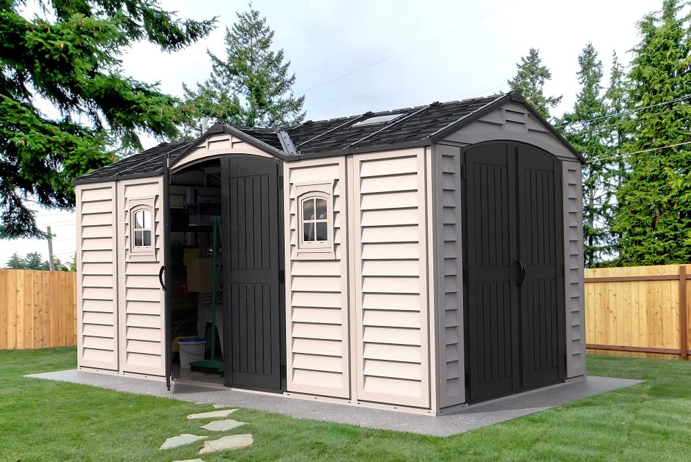 Duramax - Garden shed – APEX PRO Plus 15 x 8 – PVC Resin – Light and Dark Grey – Includes Floor