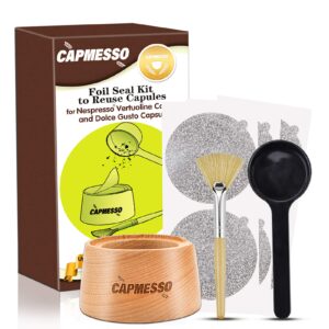 capmesso aluminum foil seals kit to reuse nespresso vertuo reusable pods, refillable vertuoline capsules (complete seal kit+100pcs lids)