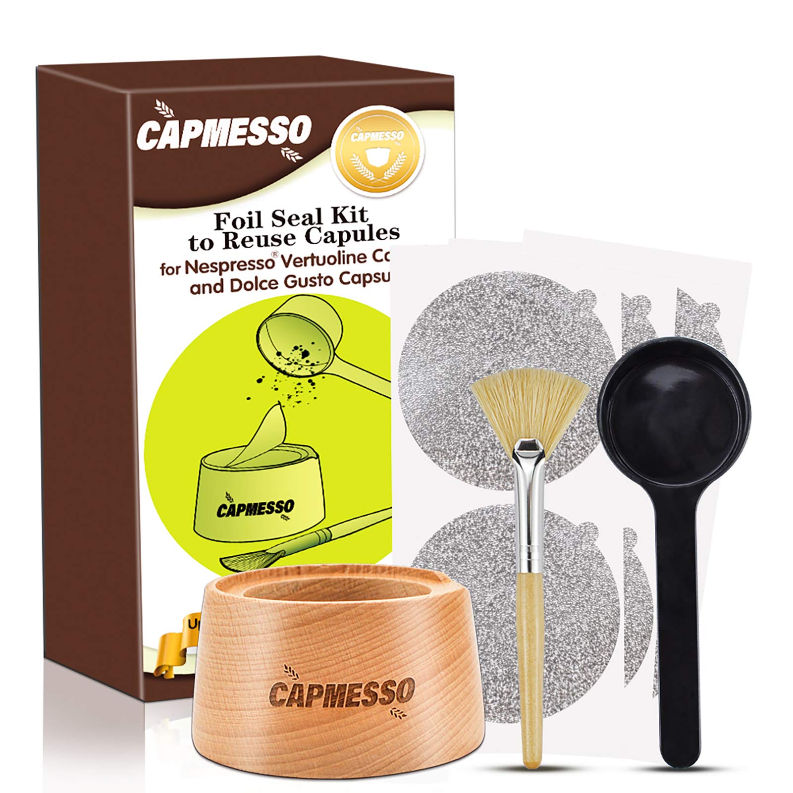 CAPMESSO Aluminum Foil Seals Kit to Reuse Nespresso Vertuo Reusable Pods, Refillable Vertuoline Capsules (Complete Seal Kit+100pcs Lids)