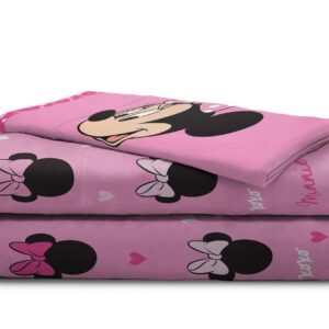 Jay Franco Disney Minnie Mouse Hearts N Love Twin Sheet Set - 3 Piece Set Super Soft and Cozy Kid’s Bedding - Fade Resistant Microfiber Sheets (Official Disney Product)