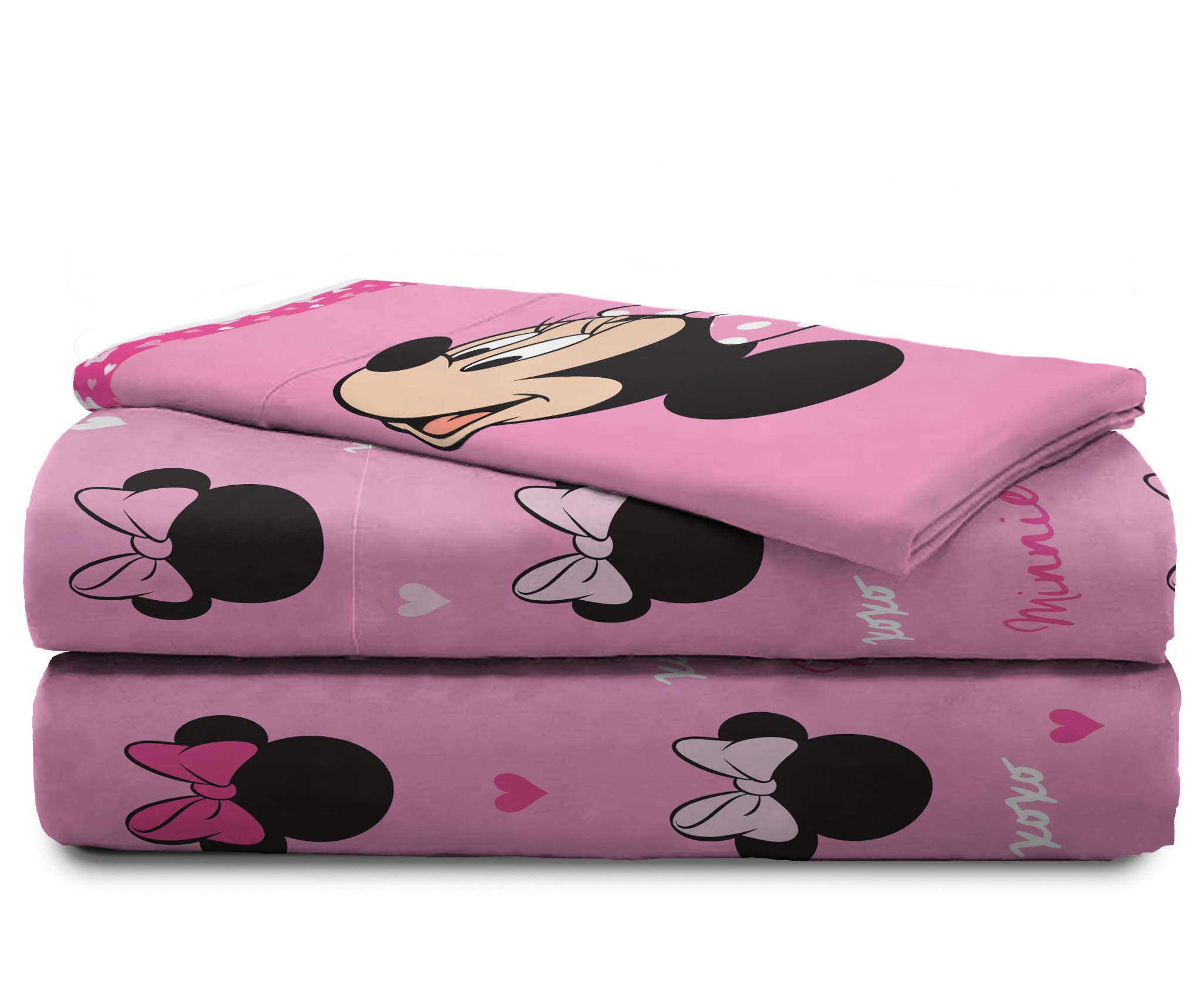 Jay Franco Disney Minnie Mouse Hearts N Love Twin Sheet Set - 3 Piece Set Super Soft and Cozy Kid’s Bedding - Fade Resistant Microfiber Sheets (Official Disney Product)