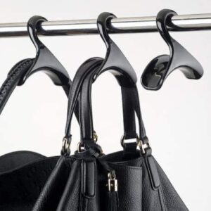 Bag-a-Vie Purse Hanger for Closet - Handbag Organizer Hooks for Hanging Bags & Purses, Protecting Bag Shape & Organizing Space (3 Hangers, Black Plastic)