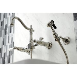 Kingston Brass KS1266PLBS Heritage Wall Mount Bridge Kitchen Faucet with Brass Sprayer, Polished Nickel