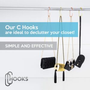 Neatly Made C Hooks for Hanging Clothes, Accessories and Outdoor Use - Ideal Closet Organizer Hooks to Transform Wardrobe, Set of 2 Champagne Gold Hooks