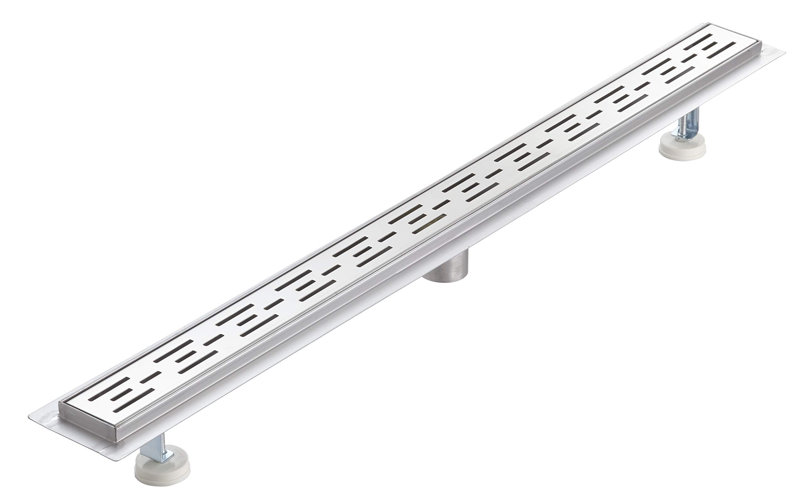 KABCO 40 Inch T304 Stainless Steel Linear Shower Drain with Grate, 2-inch Leveling Feet and Hair Strainer, Brushed Finished Rectangular Floor Drain for Kitchen, Bathroom, Garage and Basement