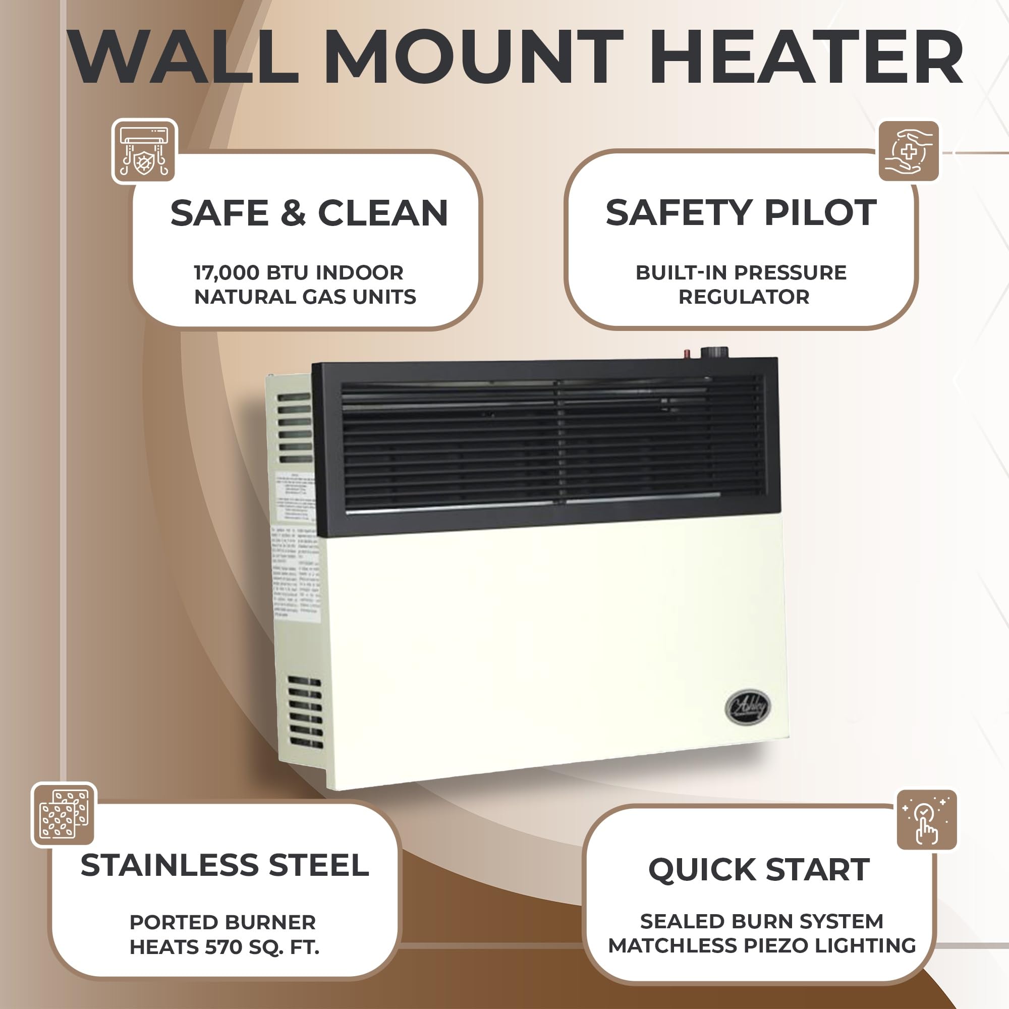 Ashley Hearth Products 17,000 BTU Direct Vent Liquid Propane Wall Mounted Heater with Piezo Lightning, Safety Pilot and Built in Regulator, Cream