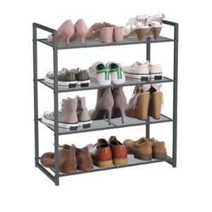 SONGMICS 4-Tier Shoe Rack, Shoe Organizer, 12-16 Pairs of Shoes, Metal Shoe Rack Storage，Smoky Gray ULMR84GC