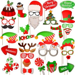 christmas photo booth props 32pcs（upgraded version）, merry christmas party pose sign, red and green christmas party supplies decorations for kids adults