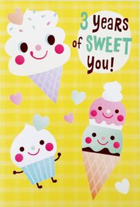 happy 3rd birthday greeting card with ice cream design - 3 years of sweet you - extra special and extra nice just like you