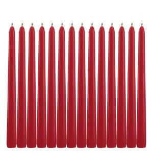 helly 14 pack tall red taper candles - 10 inch red dripless, unscented dinner candle - paraffin wax with cotton wicks - 8 hour burn time.