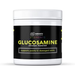 nature's pure edge original extra strength glucosamine dog and cat supplement flavored with real chicken. treats painful and damaged joints. 170 gram jar.