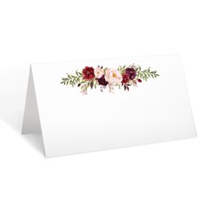 321done floral place cards 3.5x2, made in usa - blank for name food table setting dinner party seating wedding reception buffet tent style rustic red roses on white - set of 50