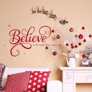 ufengke "believe quote wall stickers santa claus reindeer snowfalkes window clings decal for showcase home decor merry christmas decoration