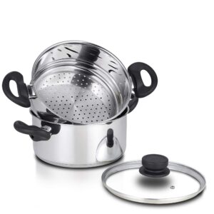 nevlers stainless steel 3 quart steamer pot with 2 quart steamer insert plus vented lid - 3 piece set - safe and durable - great addition to every kitchen