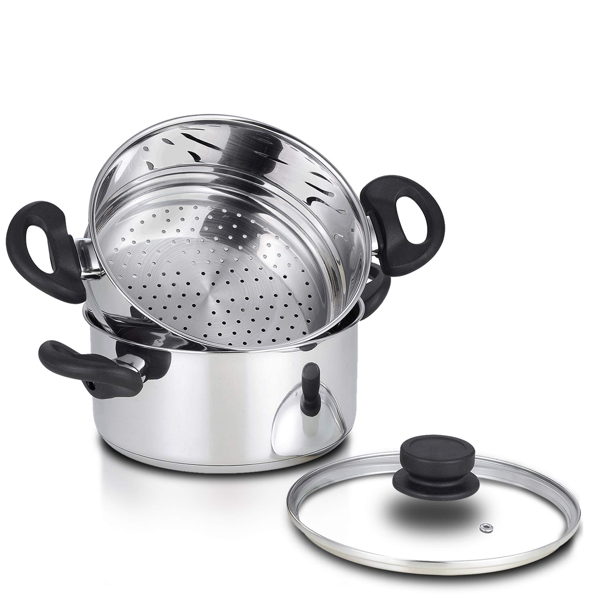 Nevlers Stainless Steel 3 Quart Steamer Pot with 2 Quart Steamer Insert plus Vented Lid - 3 Piece Set - Safe and Durable - Great Addition to Every Kitchen