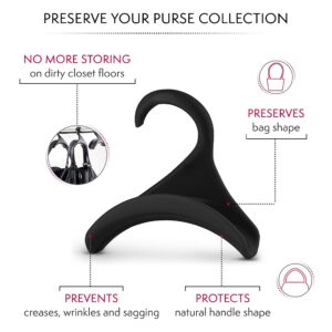 Bag-a-Vie Purse Hanger for Closet - Handbag Organizer Hooks for Hanging Bags & Purses, Protecting Bag Shape & Organizing Space (3 Hangers, Black Plastic)