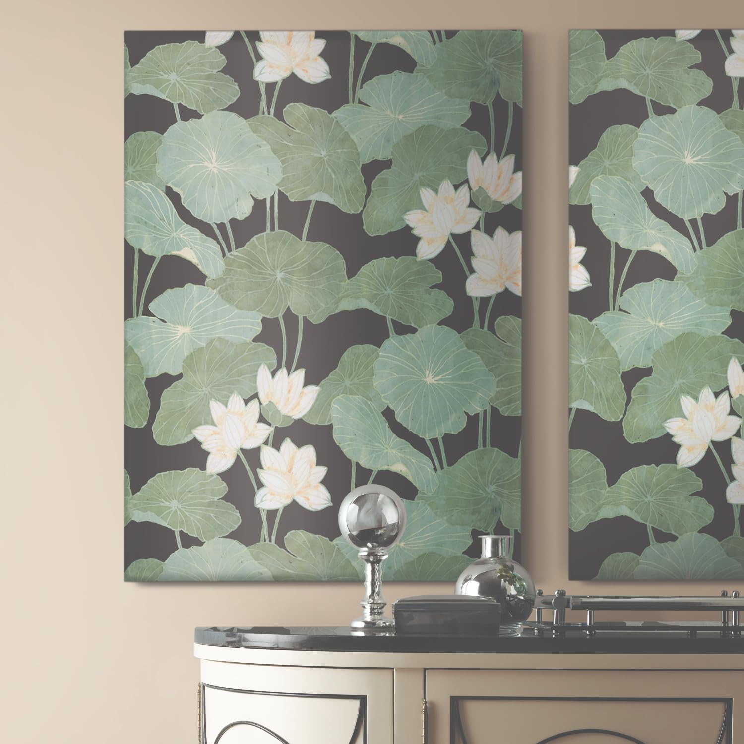 RoomMates RMK11433WP Lily Pad Peel and Stick Wallpaper, Black/Green, Roll