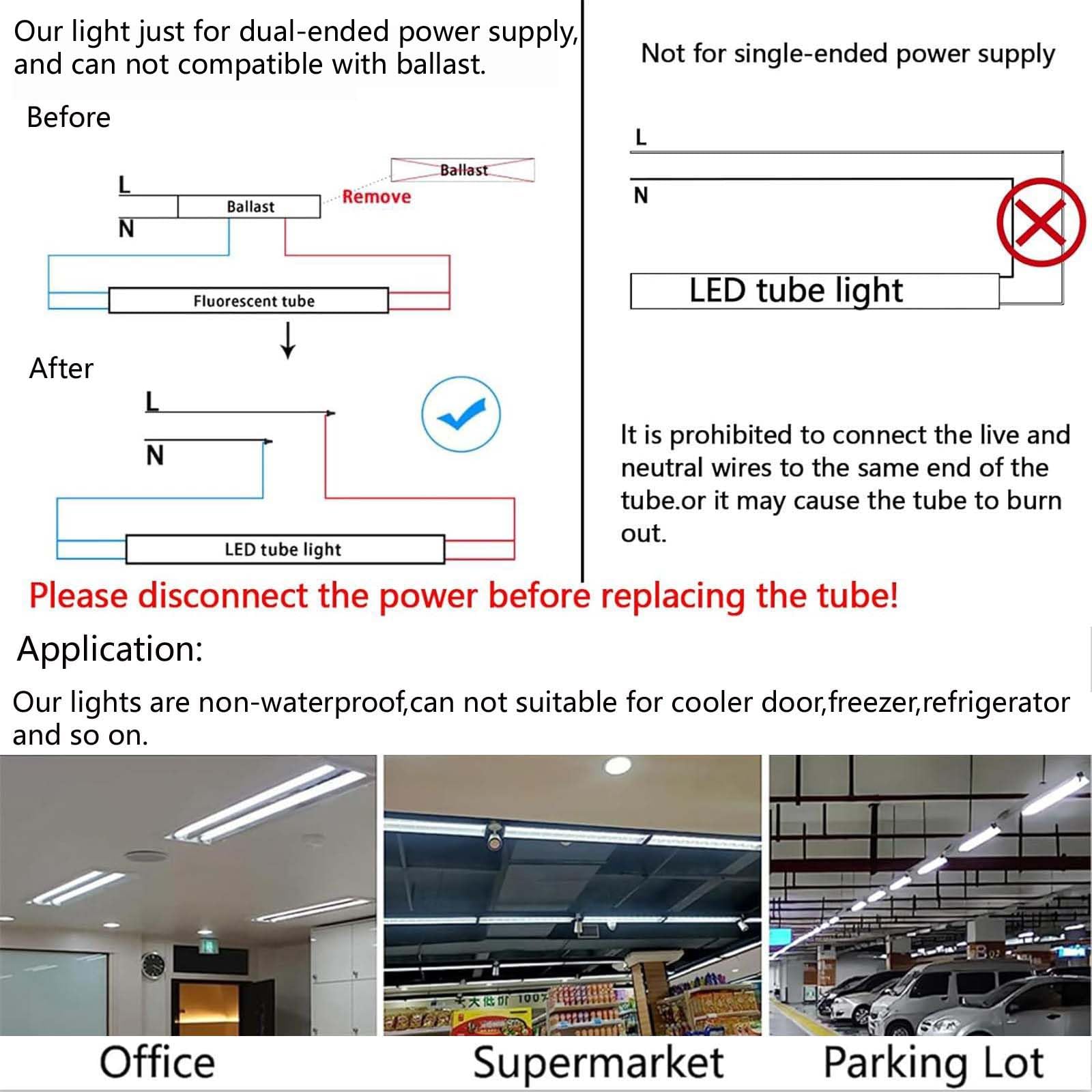 GOCuces 36W T8 LED Tube Lights 4 Foot Equal to 45.8in,60W F48T12 R17d HO Fluorescent Bulbs Replacement T12,White 6500K,Ballast Bypass,Dual-Ended Connection,V Shape for Shop,Sign,Basement,Pack of 10