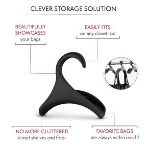 Bag-a-Vie Purse Hanger for Closet - Handbag Organizer Hooks for Hanging Bags & Purses, Protecting Bag Shape & Organizing Space (3 Hangers, Black Plastic)