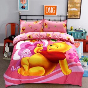 warm embrace kids bedding teen comforter set girls children bed in a bag winnie the pooh,duvet cover and pillowcase and flat sheet and duvet (white),full queen size,5 piece