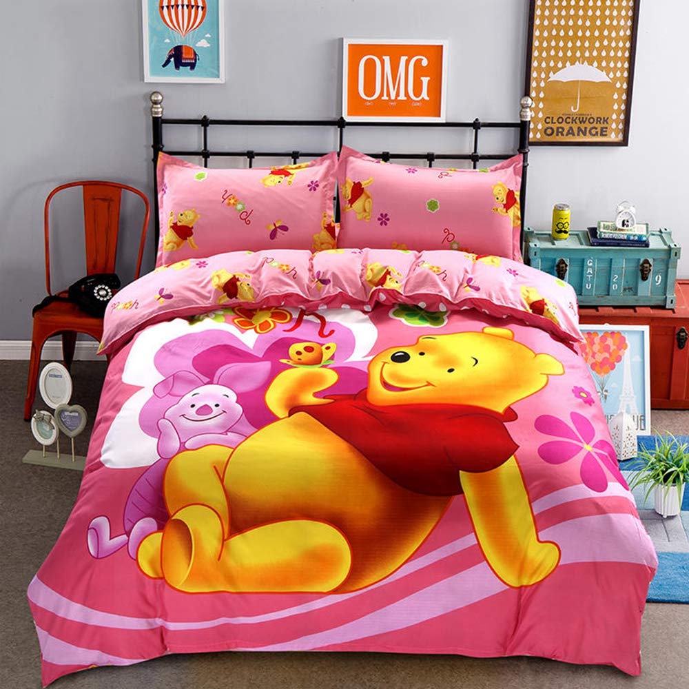 Warm Embrace Kids Bedding Teen Comforter Set Girls Children Bed in a Bag Winnie The Pooh,Duvet Cover and Pillowcase and Flat Sheet and Duvet (White),Full Queen Size,5 Piece