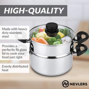 Nevlers Stainless Steel 3 Quart Steamer Pot with 2 Quart Steamer Insert plus Vented Lid - 3 Piece Set - Safe and Durable - Great Addition to Every Kitchen