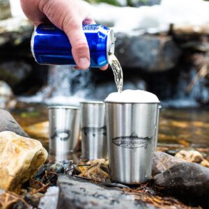 Freshwater Fish (Set of 4) Stainless Steel Pint Cups - Unique Gift for Guys - Tumblers for Home, Travel, Camping, Camper, Office, A Birthday Gift For Men - Durable Glasses or Mugs