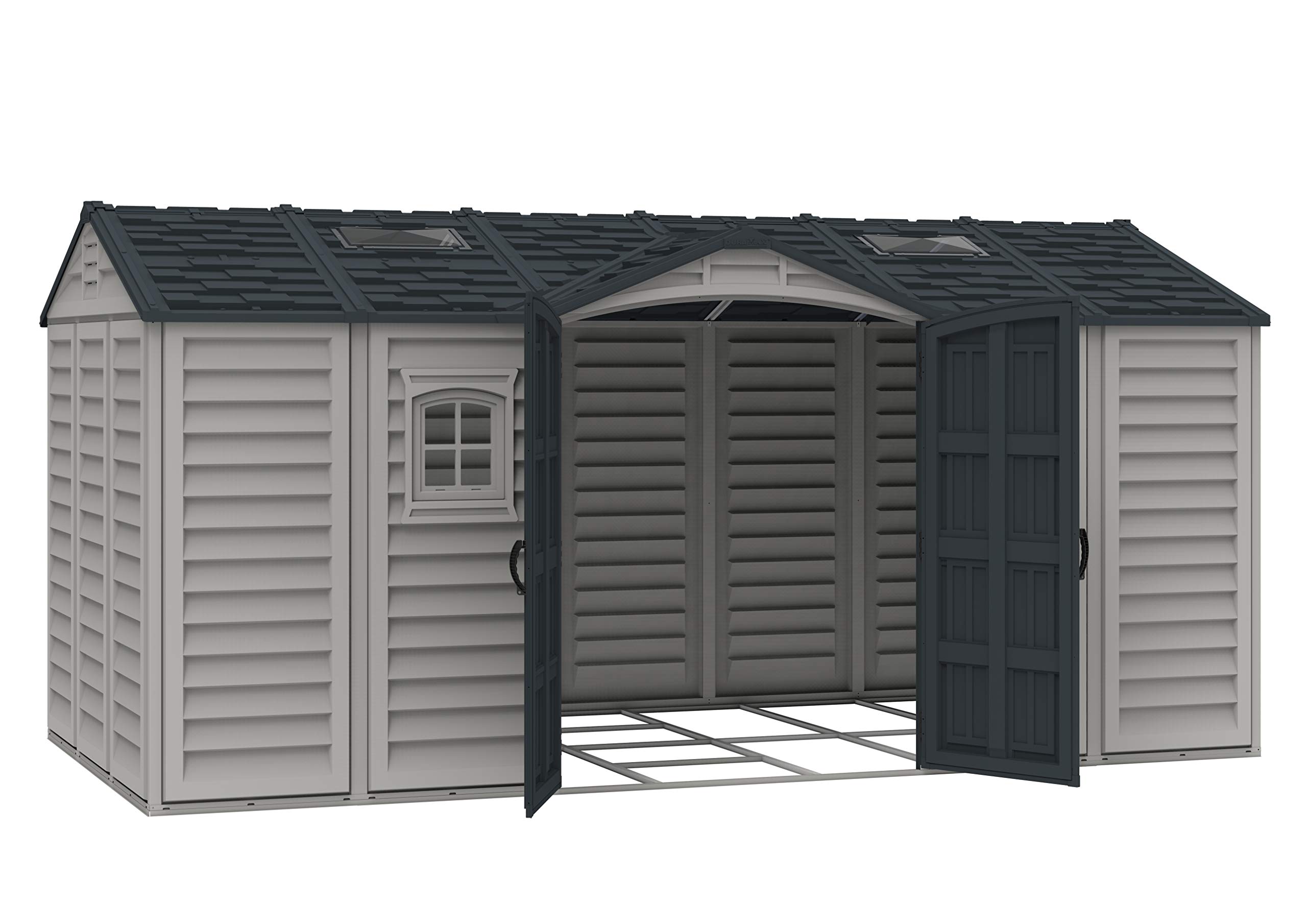 Duramax - Garden shed – APEX PRO Plus 15 x 8 – PVC Resin – Light and Dark Grey – Includes Floor