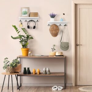 Vrisa Coat Hooks Shelves with 16 Hooks Coat Rack Wall Mounted Towel Rack Wood Hanging Storage for Entryway Bathroom Bedroom Living Room Shelf for Towel Key Set of 2