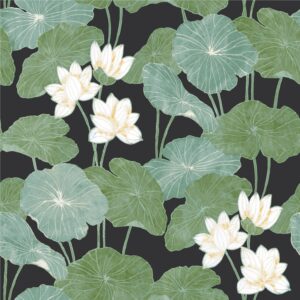 roommates rmk11433wp lily pad peel and stick wallpaper, black/green, roll