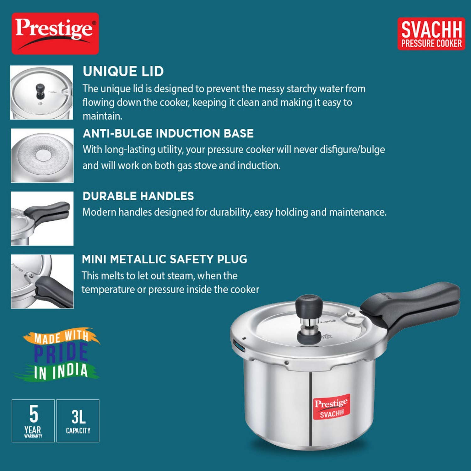 Prestige Svachh 3 LT Aluminium Pressure Cooker