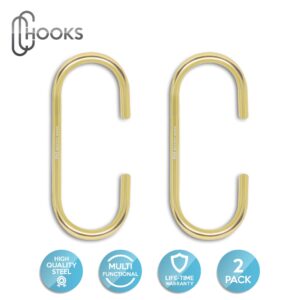 Neatly Made C Hooks for Hanging Clothes, Accessories and Outdoor Use - Ideal Closet Organizer Hooks to Transform Wardrobe, Set of 2 Champagne Gold Hooks