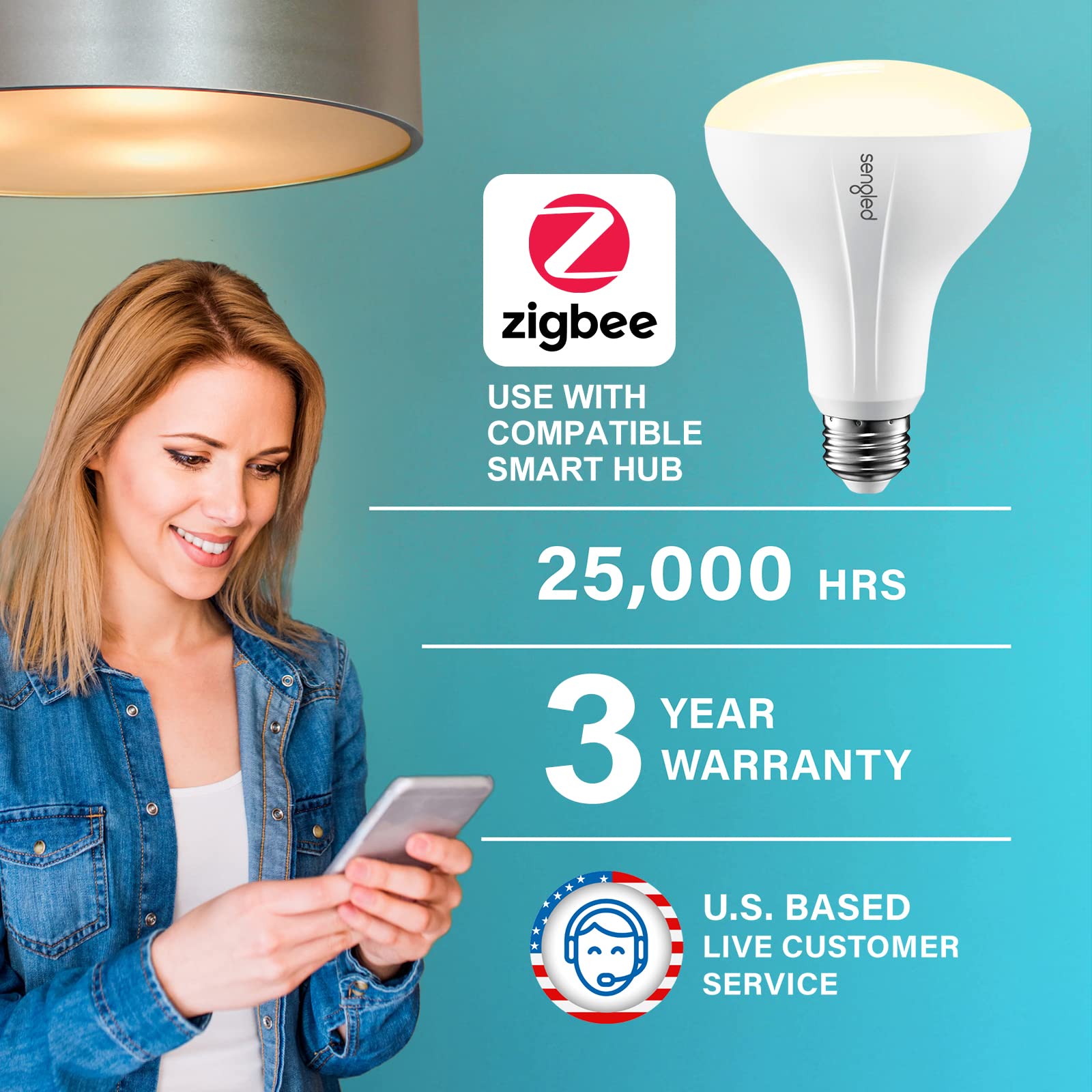 Sengled Zigbee BR30 Smart Bulb, Works with SmartThings and Echo with Built-in Hub, Voice Control with Alexa and Google Home, Hub Required, Dimmable Flood Light Bulb, Soft White 2700K, 2 Pack